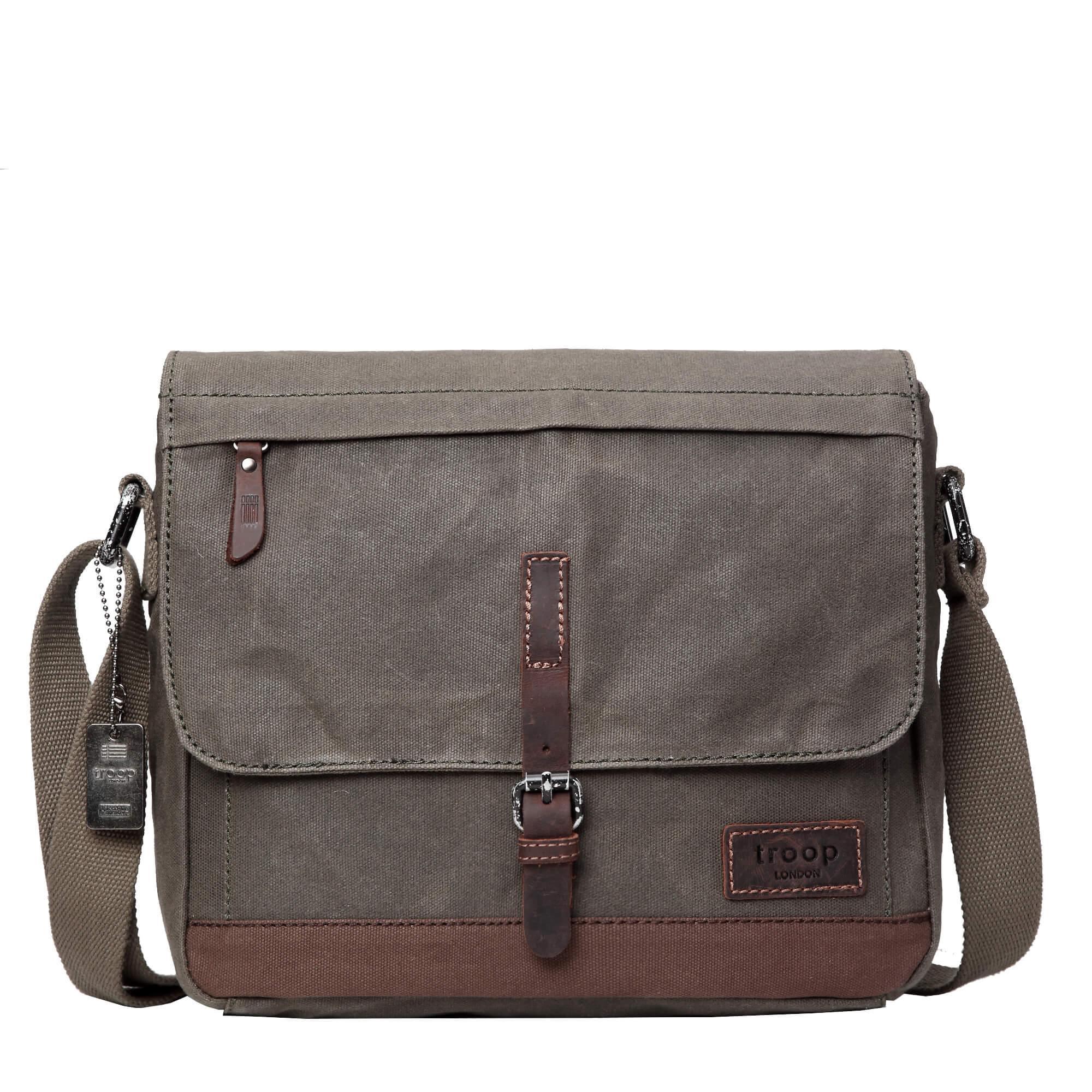 TRP0443 Troop London Heritage Canvas Leather Messenger Bag, Travel Bag ...