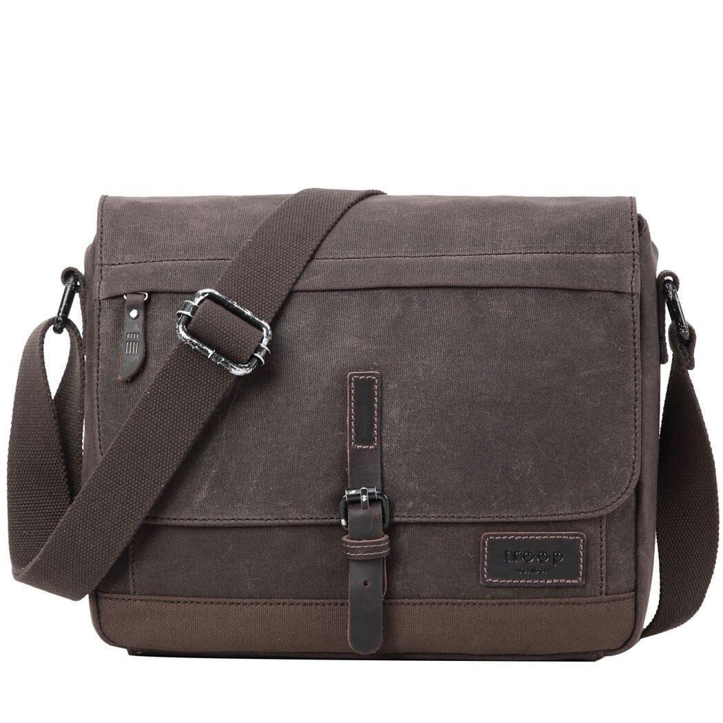 TRP0443 Troop London Heritage Canvas Leather Messenger Bag, Travel Bag ...